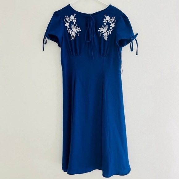 Sheen London | Dresses | Sheen London Blue Floral Embroidered A Line ...